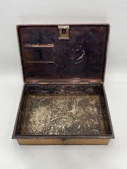 Antique Grain Painted Tin Lock Box - Dixon's Auction at Crumpton