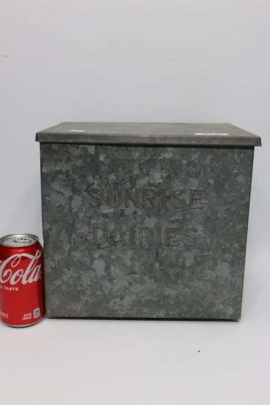 Vintage Sunrise Dairies Galvanized Milk Porch Box - Dixon's Auction at ...