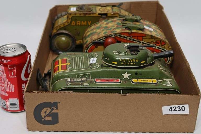 3 Vintage Marx Tin Toy Tanks-Break to Two Rubber Tracks - Dixon's ...