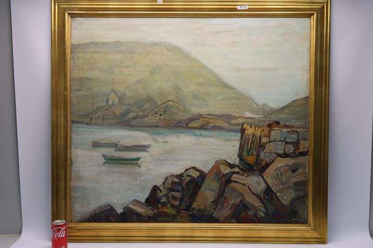 Edgar Nye Post-Impressionist Oil on Canvas Harbor Scene Painting ...