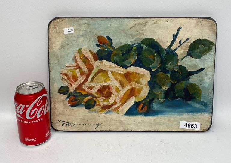 Folk Art Rose Still Life Oil Painting-Signed - Dixon's Auction at Crumpton