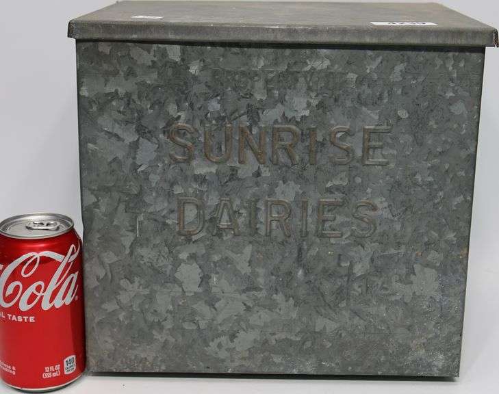 Vintage Sunrise Dairies Galvanized Milk Porch Box - Dixon's Auction at ...