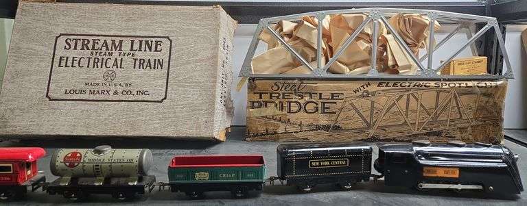 Vintage Stream Line Marx Train Set W. Trestle Bridge - Dixon's Auction ...