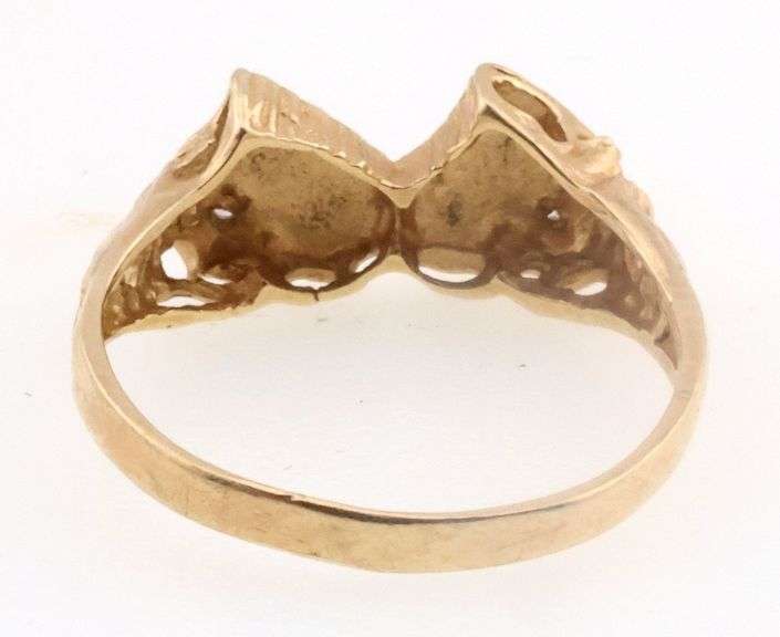 14k Gold Double Heart Ring with Diamond Accents 2.1g - Dixon's Auction ...