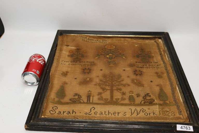 Antique Sarah Leathers 1828 Needlework Sampler - Dixon's Auction at ...