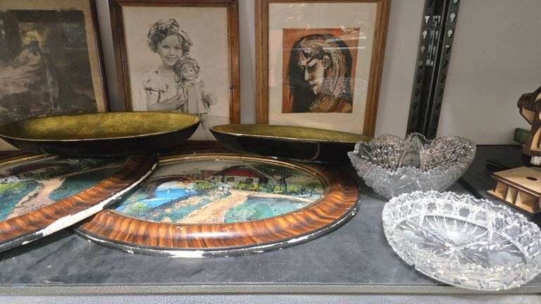 Lot Antique Reverse Painted Convex Glass Landscapes, Glass Bowls ...
