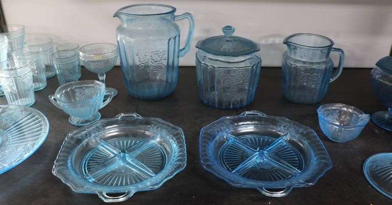 Lot of Light Blue Depression Style Pattern Glass Dishes - Dixon's ...