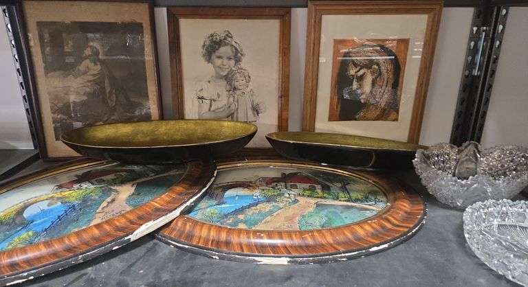 Lot Antique Reverse Painted Convex Glass Landscapes, Glass Bowls ...