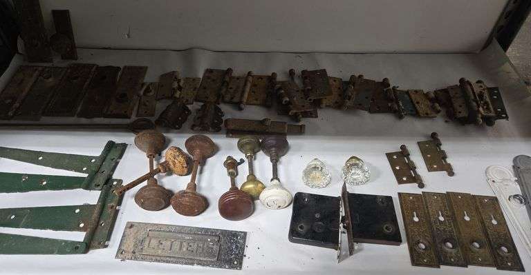 Lot of Antique Door Hardware, Hinges, Door Handles, Locks Etc. - Dixon's Auction at Crumpton