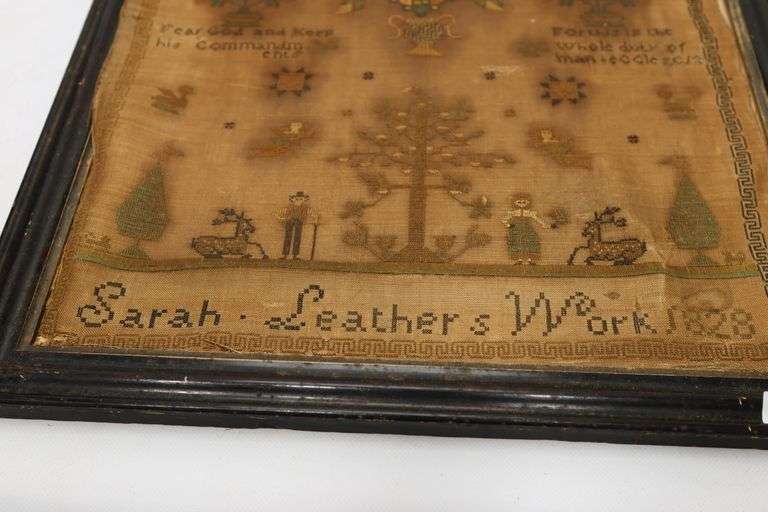 Antique Sarah Leathers 1828 Needlework Sampler - Dixon's Auction at ...