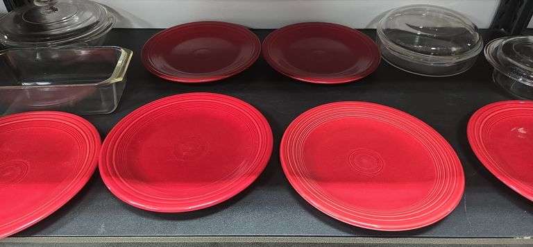 Lot of Red Fiesta Ware Dishes & Pyrex Bowls - Dixon's Auction at Crumpton