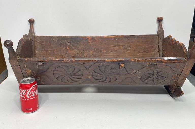 Antique Scandinavian Carved Cradle Dated 1796 - Dixon's Auction at Crumpton
