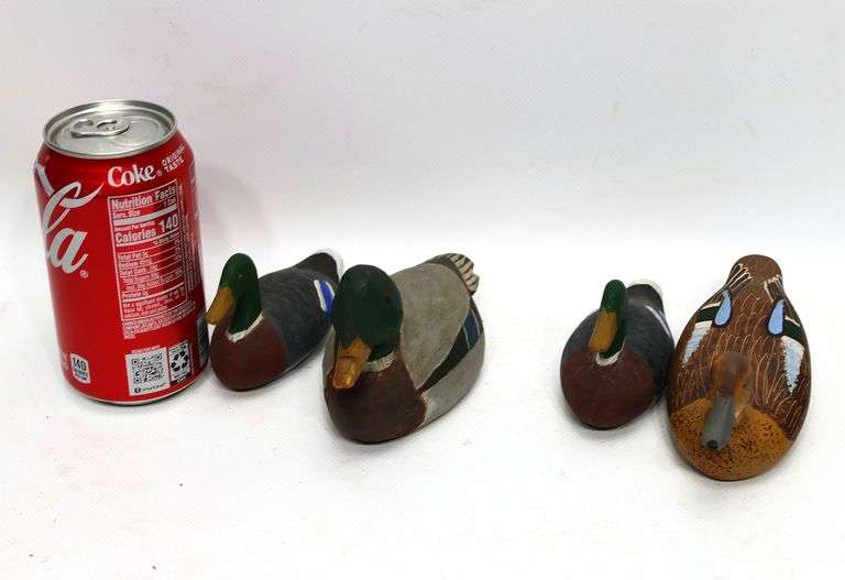 4 Carved Miniature Duck Decoys Including Clarence Bauer, Etc. - Dixon's ...