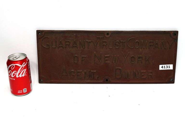 Antique Guaranty Trust Company of New York Agent Owner Cast Iron Plaque ...