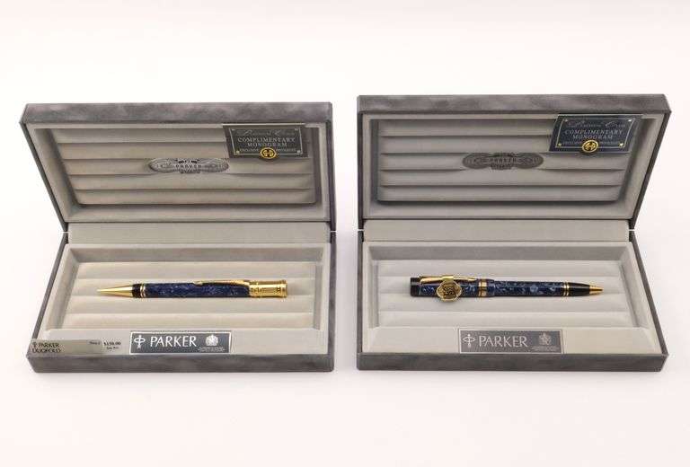 (2) Parker Duofold Blue Marble Pen Set (Including Ballpoint and Pencil ...