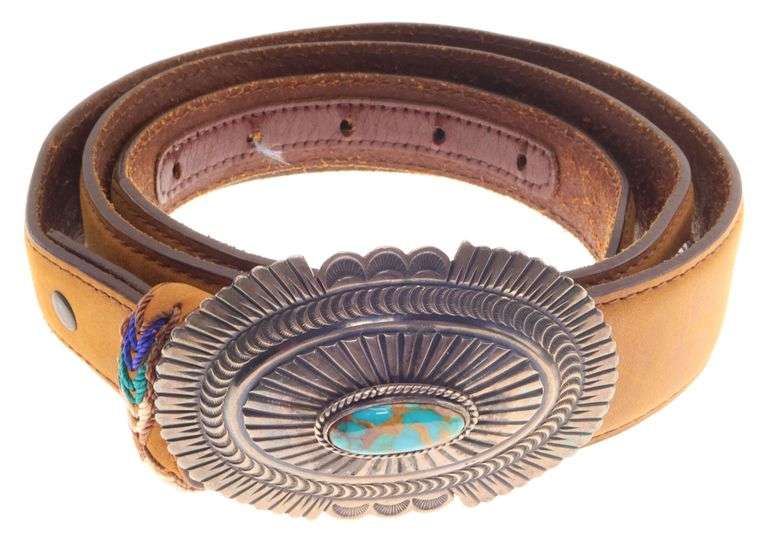 Gary Reeves Sterling Silver & Turquoise Belt Buckle with Tony Lama ...