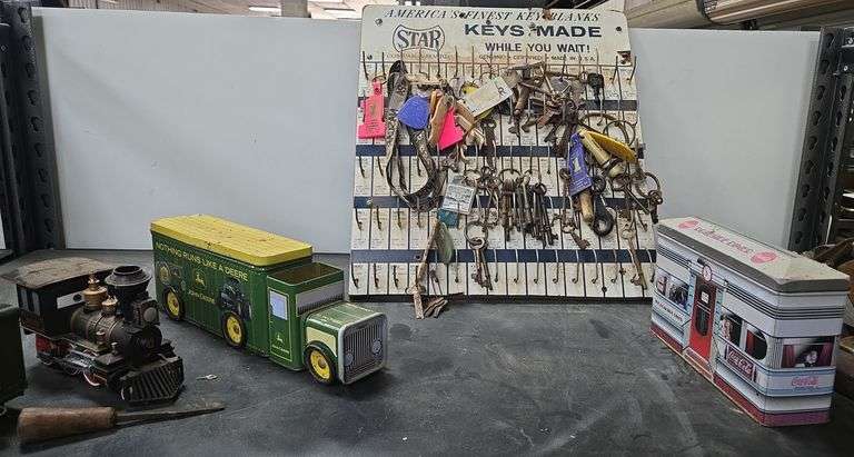 Vintage Key Display Board, Skeleton Keys, Tin Containers Etc. - Dixon's ...