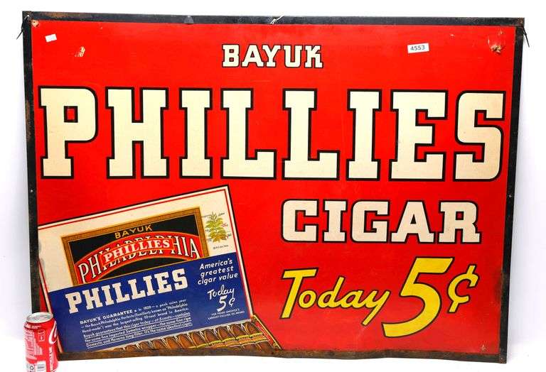 Antique Phillies Cigar Metal Framed Cardboard Advertising Sign - Dixon ...
