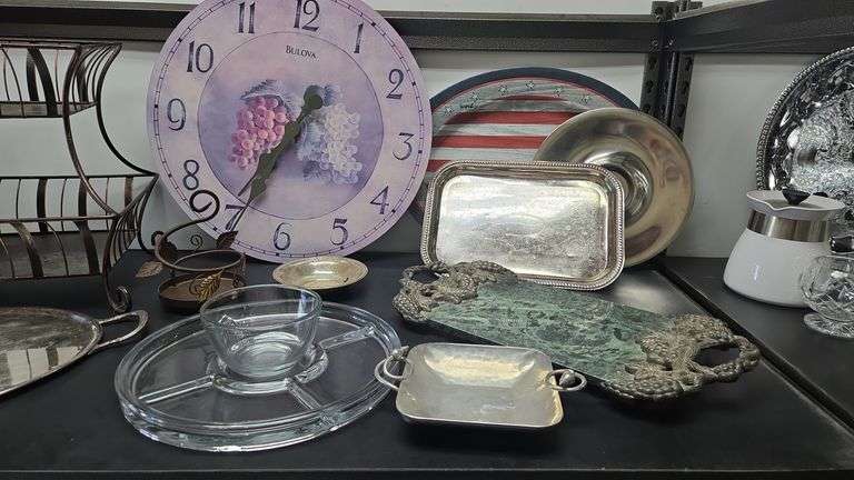 Home Decor Lot, Wall Clock, Serving Trays Etc. - Dixon's Auction at ...