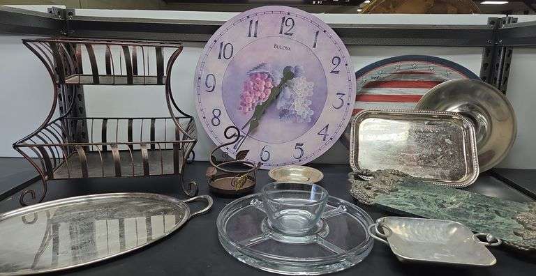 Home Decor Lot, Wall Clock, Serving Trays Etc. - Dixon's Auction at ...