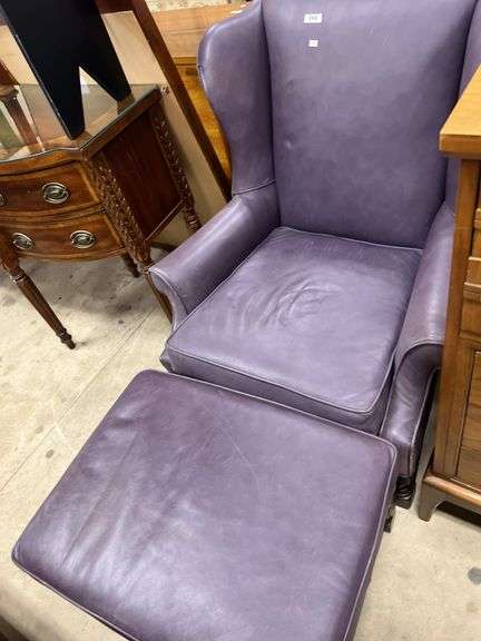 Jacobean Style Lavender Wing Chair and Ottoman - Dixon's Auction at ...