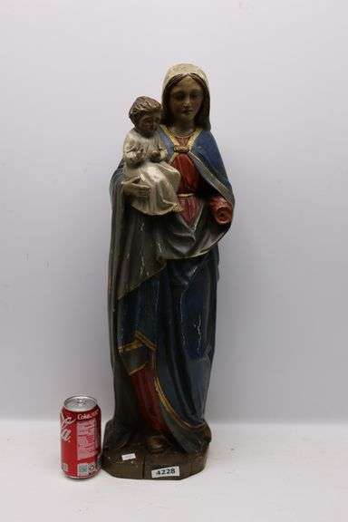 Antique Continental Carved Mary & Jesus Sculpture-Mary Missing One Hand ...