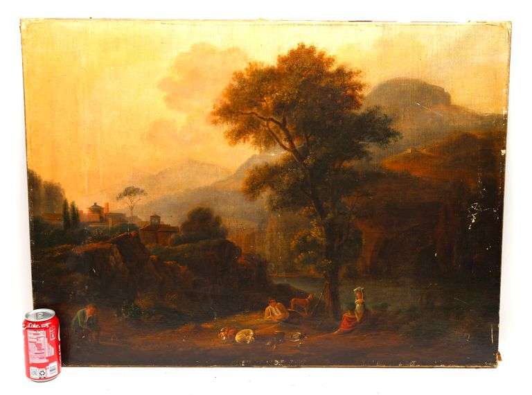 Antique Old Masters Type Landscape Painting, Old Restoration Campaign ...