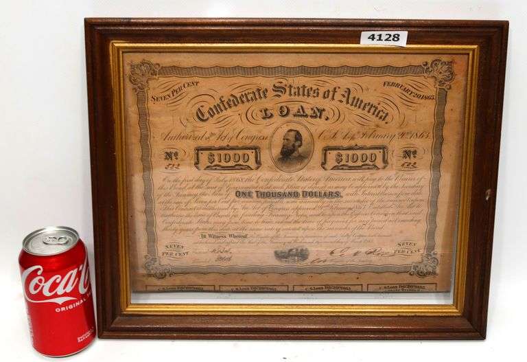 Antique Confederate States of America $1000 Loan Bond - Dixon's Auction ...