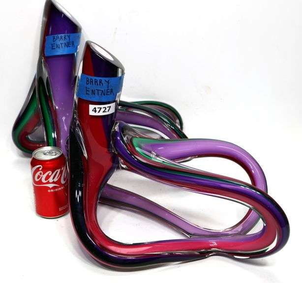 Pair Barry Entner Art Glass Vases - Dixon's Auction at Crumpton