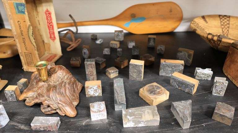 Lot Vintage Printing Blocks, Cigar Box, Sewing Machine Etc. - Dixon's ...