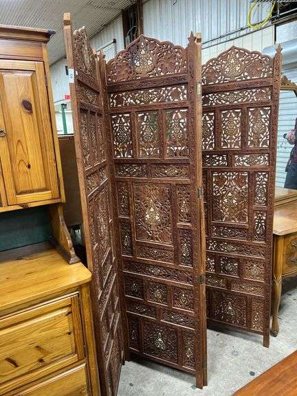 MCM Ethnographic Inlaid and Carved Teak Dressing Screen - Dixon's ...