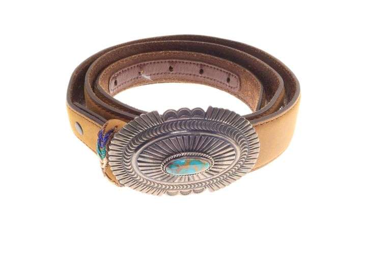 Gary Reeves Sterling Silver & Turquoise Belt Buckle with Tony Lama ...