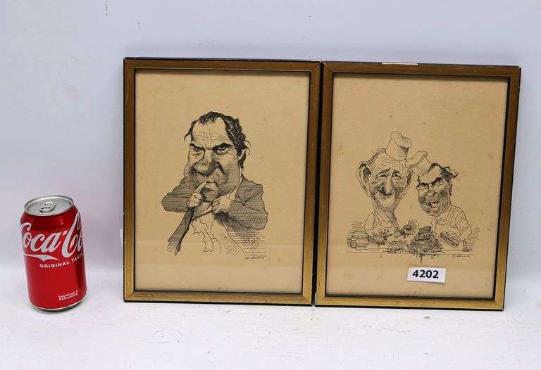 2 Vintage Political Satire Prints - Dixon's Auction at Crumpton