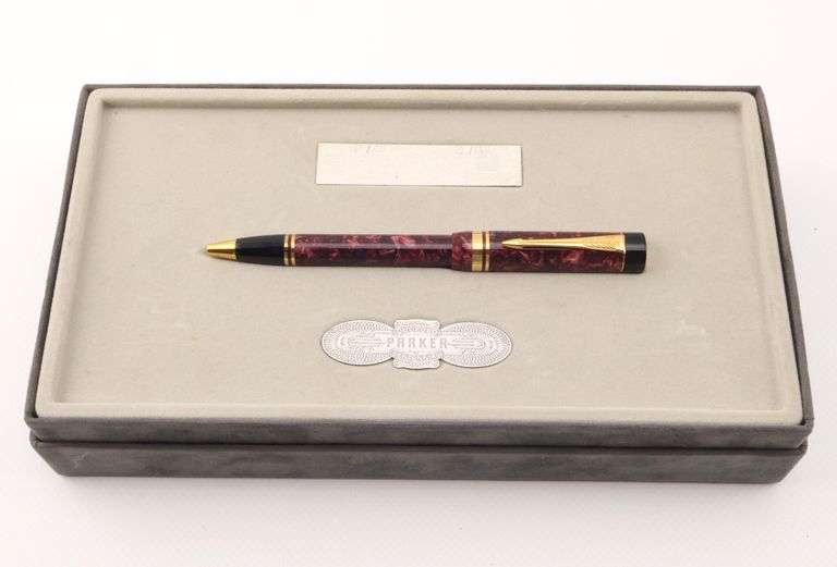 Maroon Marble Parker Duofold Ballpoint Pen - Dixon's Auction at Crumpton