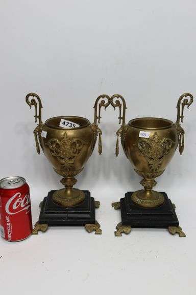 Pair Antique Gilt Bronze and Slate Urns - Dixon's Auction at Crumpton