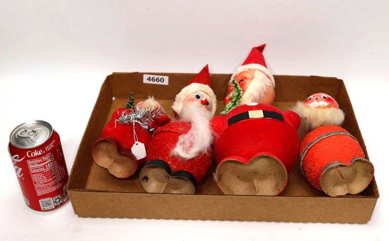 4 Vintage Christmas Santa Candy Containers - Dixon's Auction at Crumpton