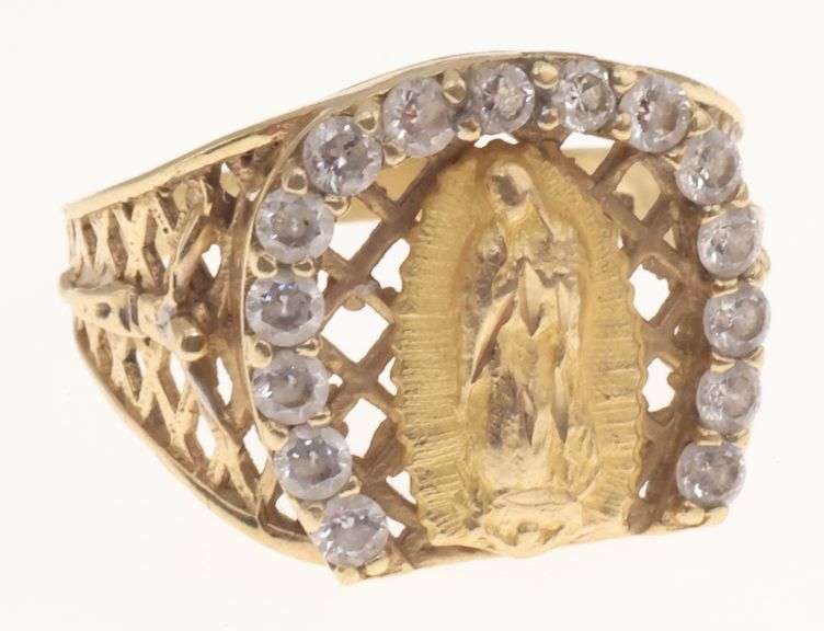 10k Gold Mother Mary/Virgin Mary Ring with White Stones 3.3g - Dixon's ...