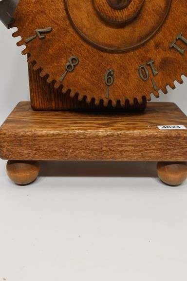 Vintage Wood Gears Clock Sculpture - Dixon's Auction at Crumpton