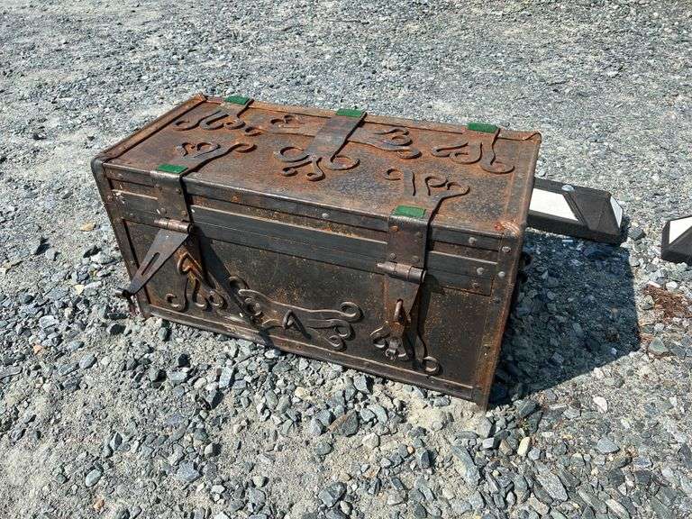 Metal Strong Box with Wrought Iron Hardware - Dixon's Auction at Crumpton