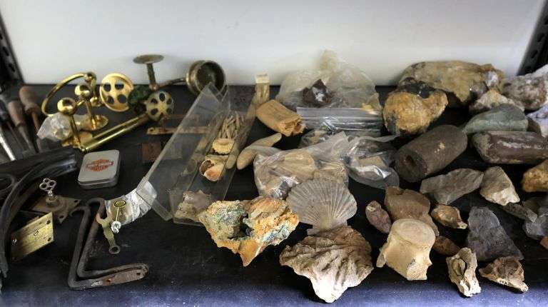 Collection of Fossils & Geologic Specimens, Brass Hardware, Tools ...
