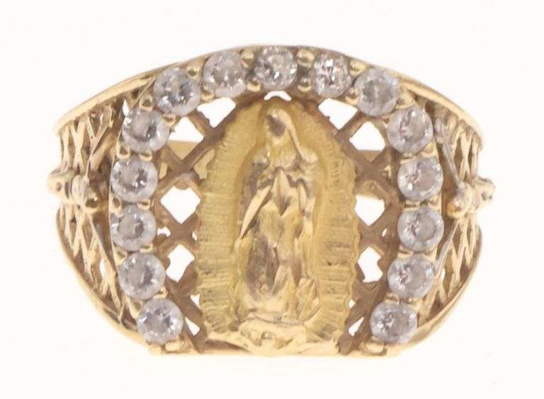 10k Gold Mother Mary/Virgin Mary Ring with White Stones 3.3g - Dixon's ...