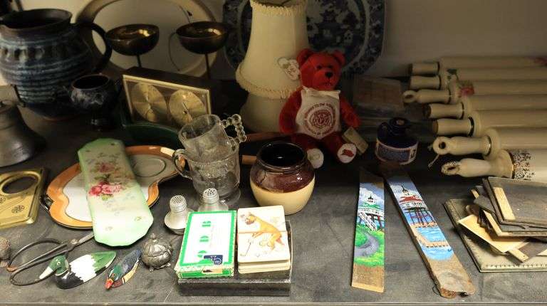 Lot Art Pottery Cup & Pitcher, China Rolling Pins, Antique Glass Slides ...