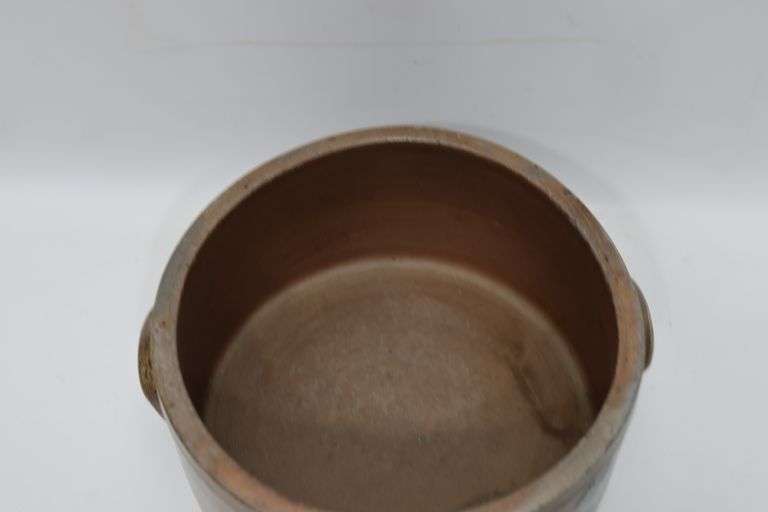 Antique Blue Decorated Stoneware Cake Crock with Lid-Chips to Underside ...