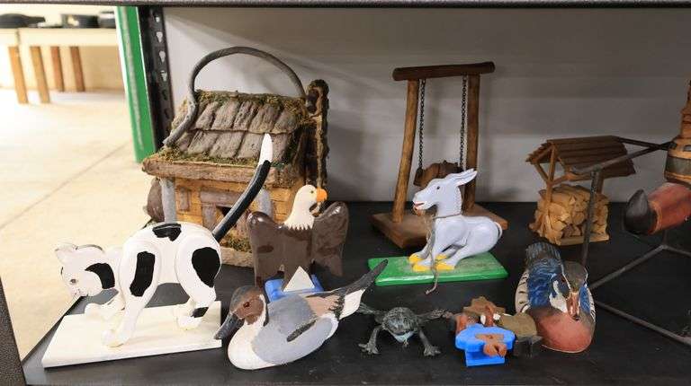 Lot of Wood Carved Folk Art Cat, Donkey, Animal Figures, Balance Toys ...