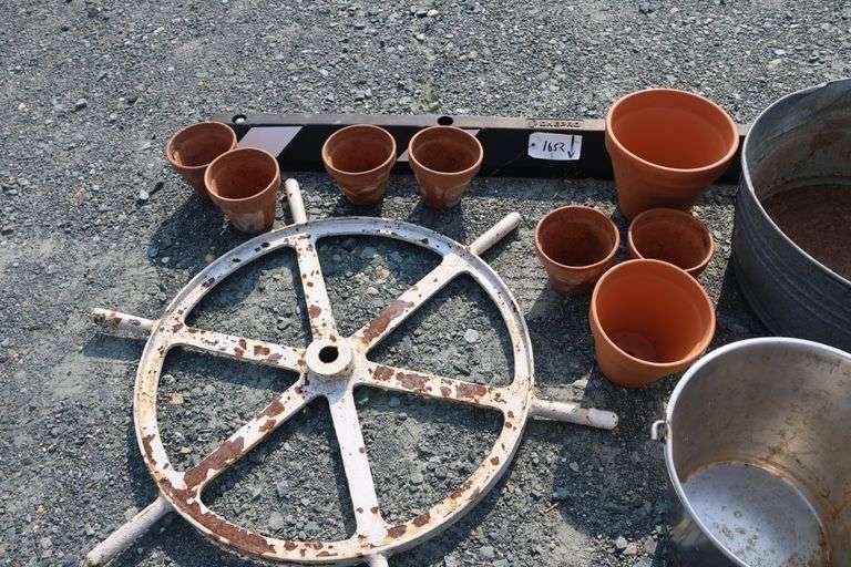 *NO STORAGE* Ship's Wheel, Flower Pots and Stainless Steel Buckets ...