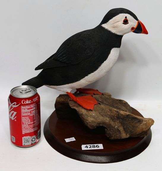 John Potts Carved Wood Puffin Sculpture - Dixon's Auction at Crumpton