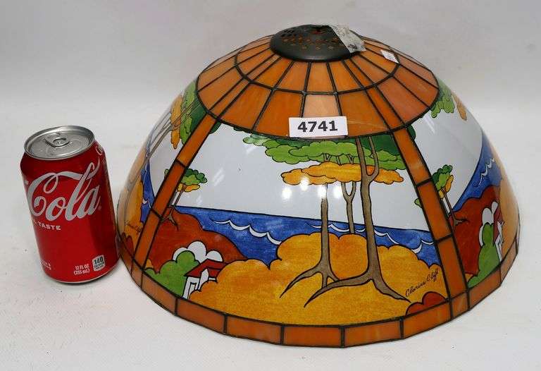 Clarice Cliff Style Leaded Glass Lamp Shade - Dixon's Auction at Crumpton