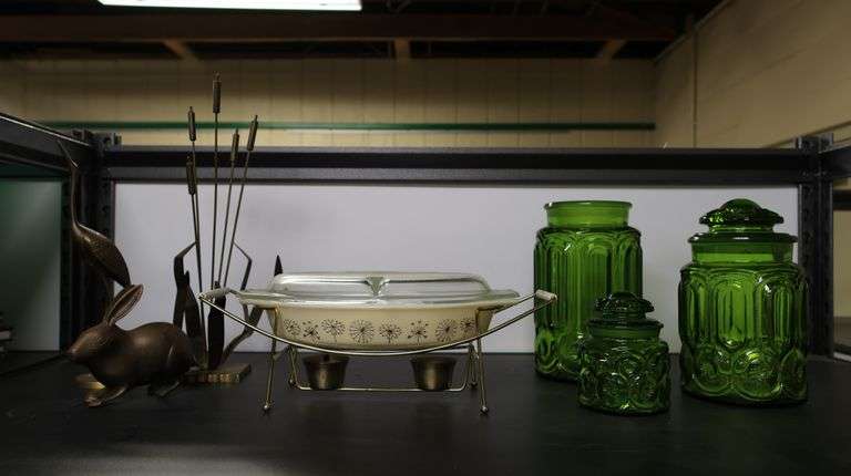 Vintage Green Canister Jars, Brass Rabbit, Bird & Cattails, Pyrex ...