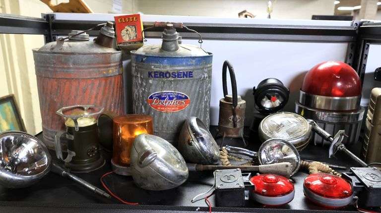 Lot Old Car Spotlights, Kerosene Cans, Police Light Etc. - Dixon's ...