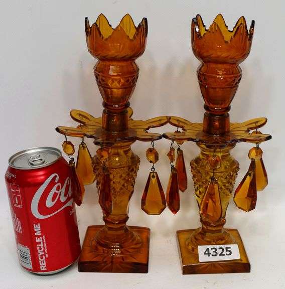 Pair Antique Amber Glass Luster Vases-Small Chips - Dixon's Auction at ...